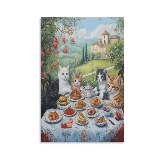 Canvas Prints Cats Picnic Living Room Art Kittens at Play Wall Art for ...