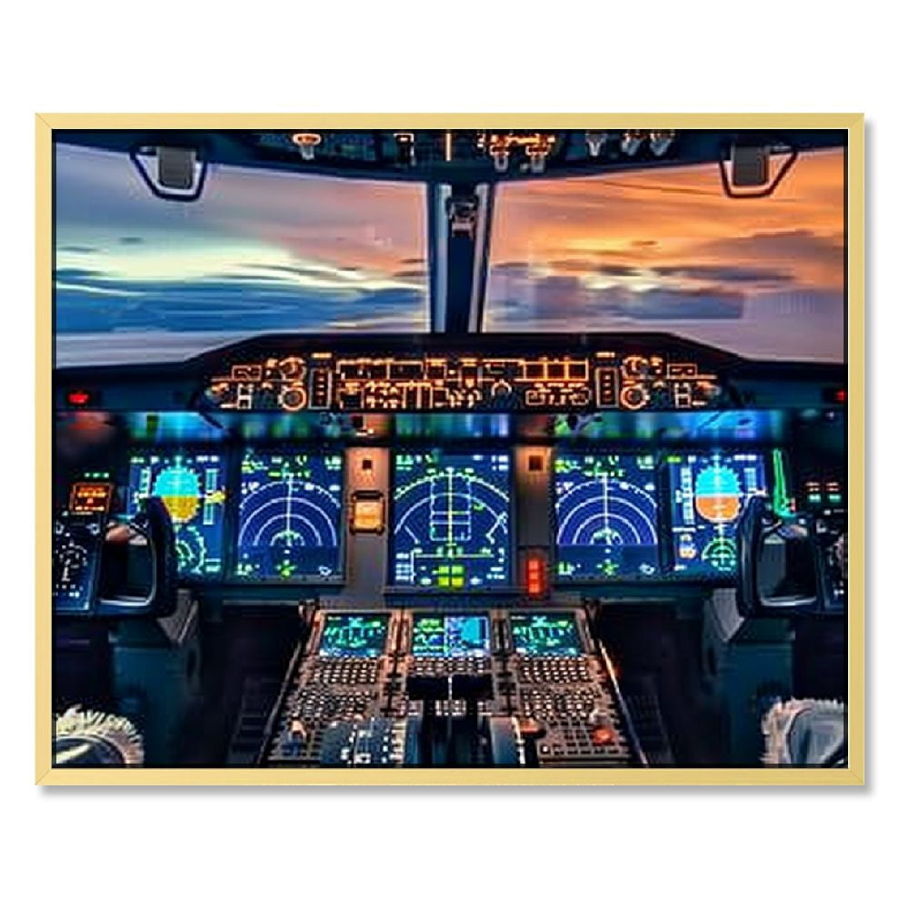 Canvas Prints Wall Art Airplane Cockpit Flight Deck in Sunset Photo Art ...