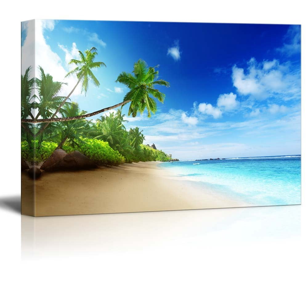 Canvas Prints Wall Art - Beautiful Landscape Beach in Sunset Time on ...
