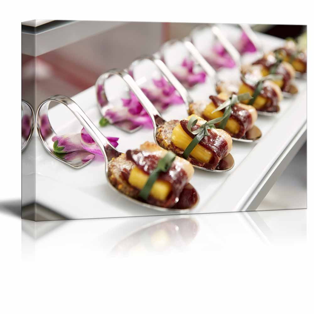 Canvas Prints Wall Art - Canapes with Cured Ham (Jamon or Prosciutto) on Banquet Table | Modern ...