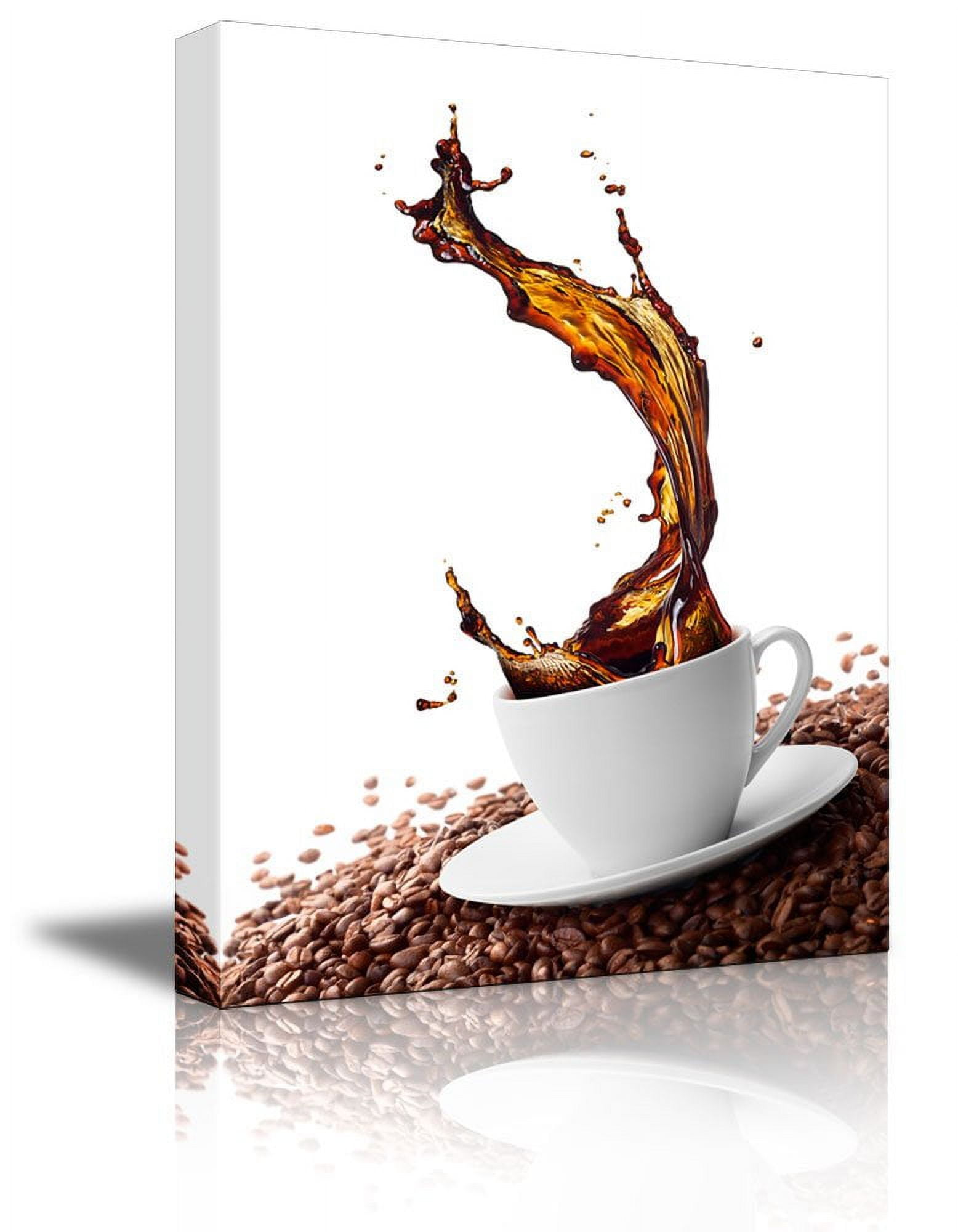 Canvas Prints Wall Art - Cup of Coffee with Splash Surrounded by Coffee ...