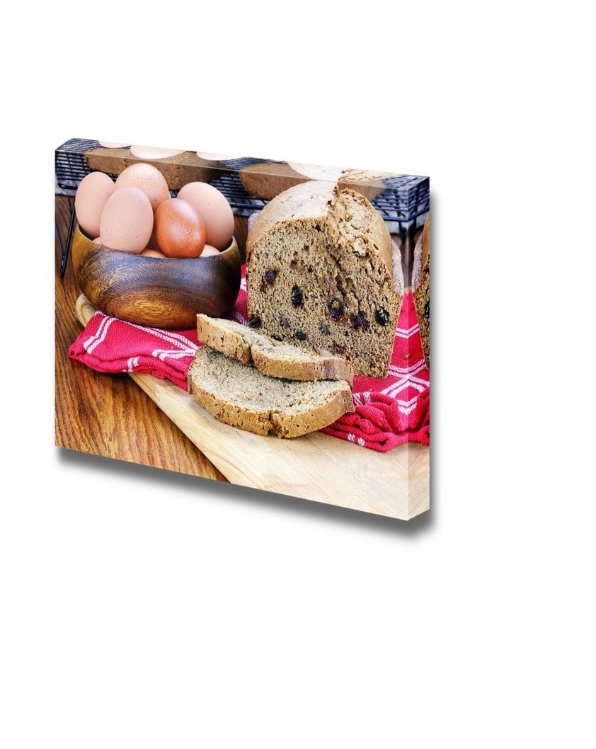 Canvas Prints Wall Art - Freshly Made and Sliced Zucchini Bread with ...