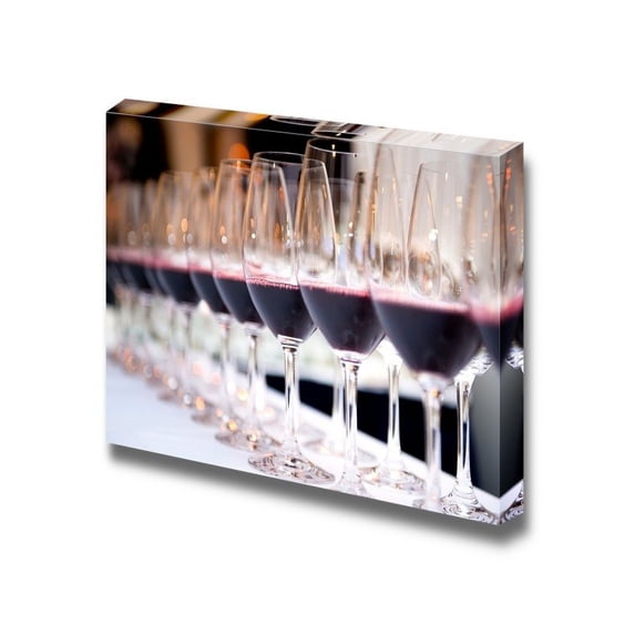 Canvas Prints Wall Art - Glasses of Red Wine in a Row on a Table ...
