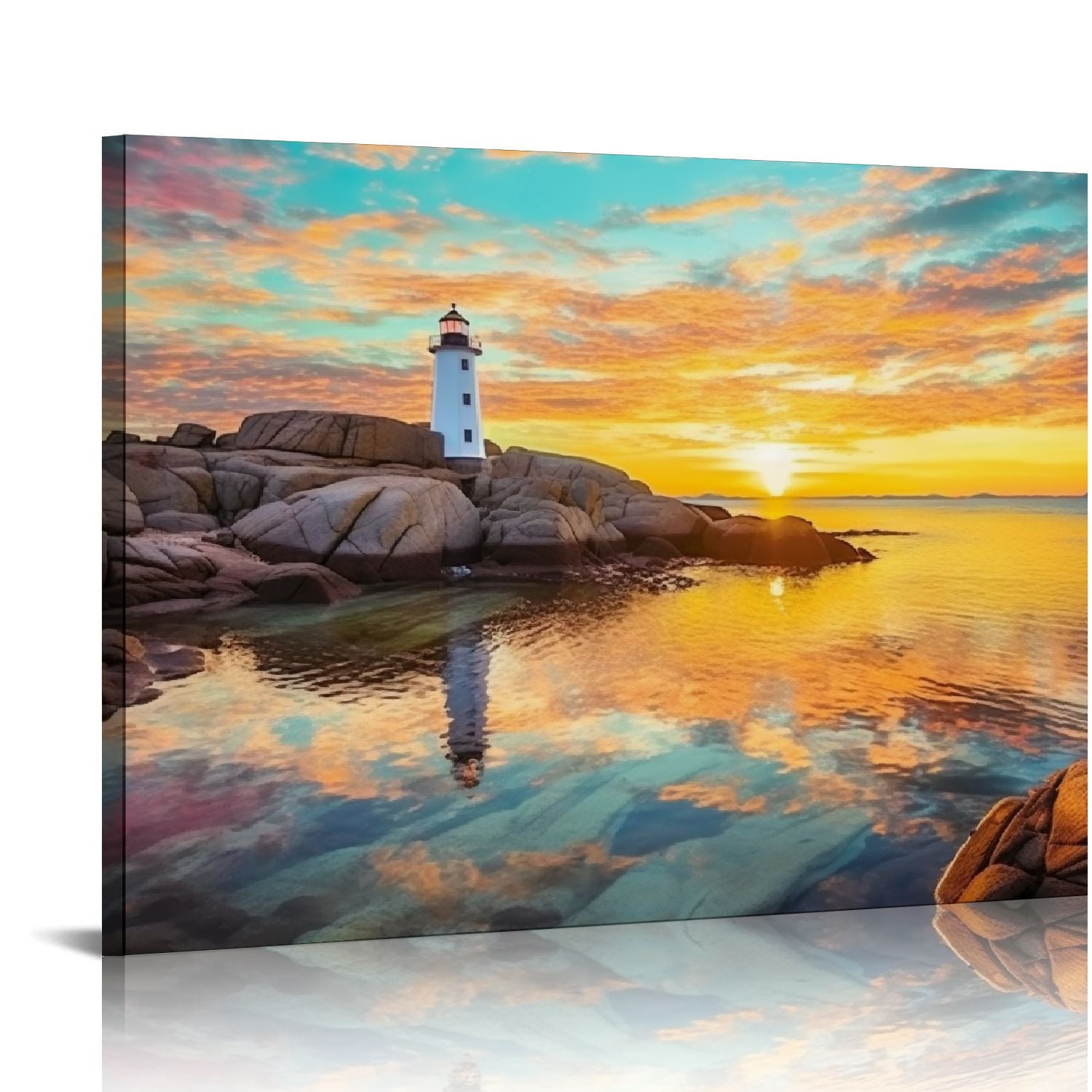 Canvas Prints Wall Art Peggy's Cove Lighthouse Sunset Ocean View ...