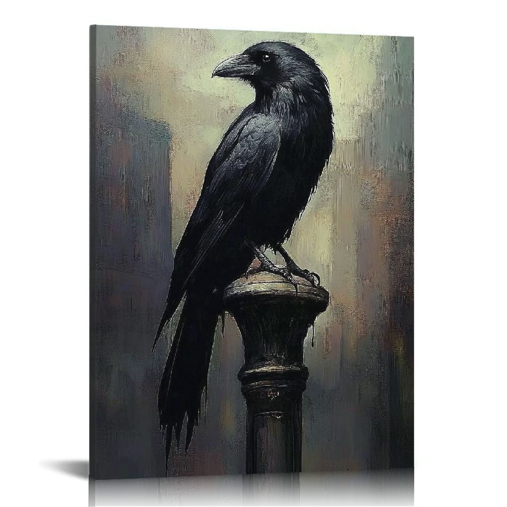 Canvas and Prints Wall Art Pictures Antique Raven Painting Dark ...