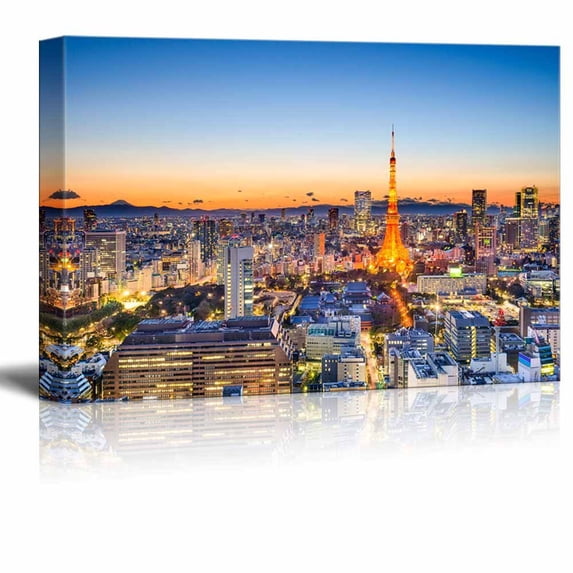 Canvas Prints Wall Art - Tokyo, Japan Skyline at Tokyo Tower | Modern ...