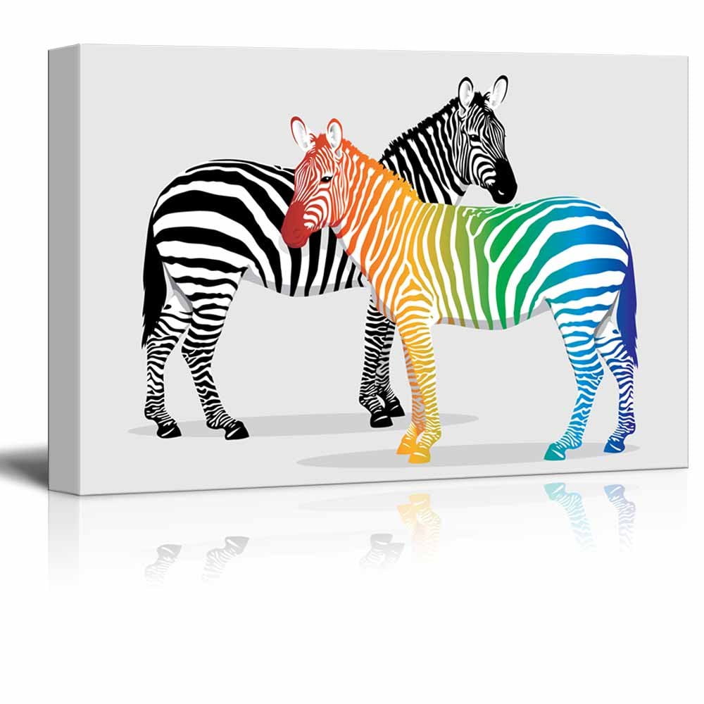 Canvas Prints Wall Art - Zebras with Multi-Colored Strips | Modern Wall ...