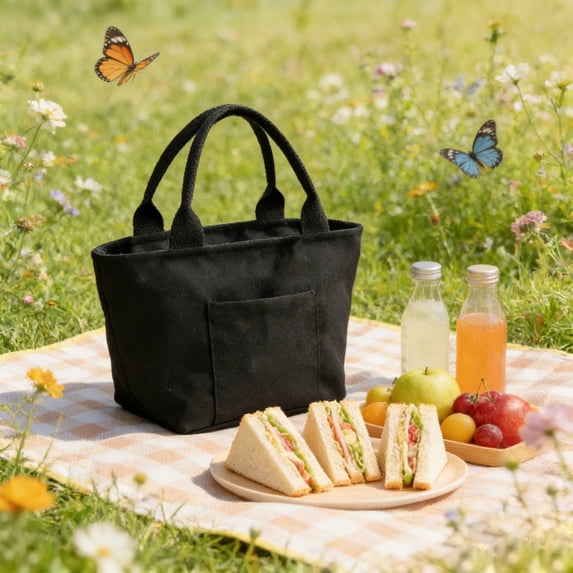 Canvas Reusable Lunch Bag, Insulated Portable Cooler Box, Food Tote Bag ...