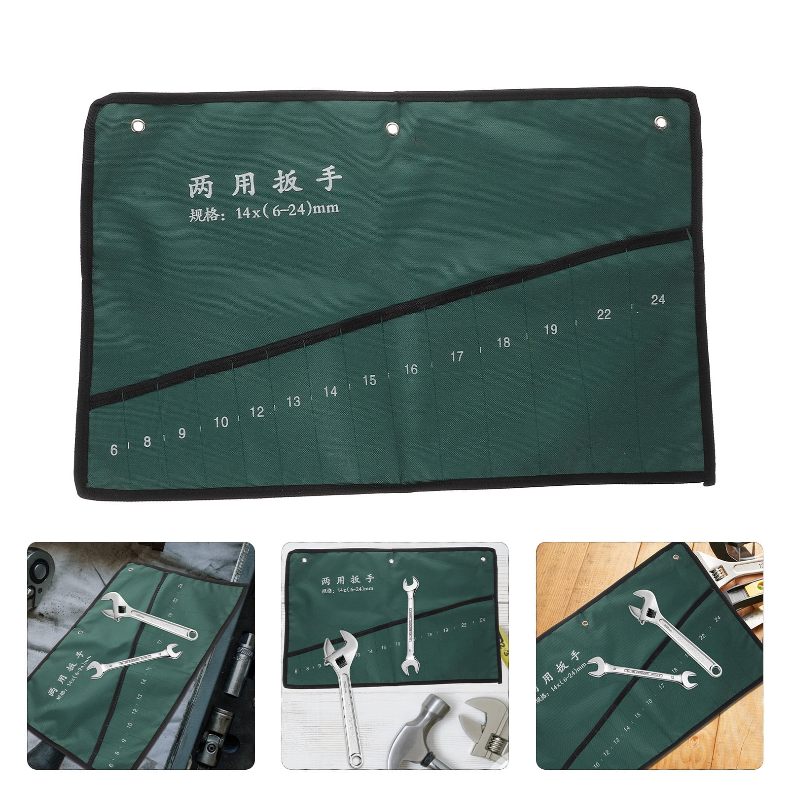 Canvas Roll Up Tools Storage Bag 14-Pocket Spanner Wrench Organizer ...