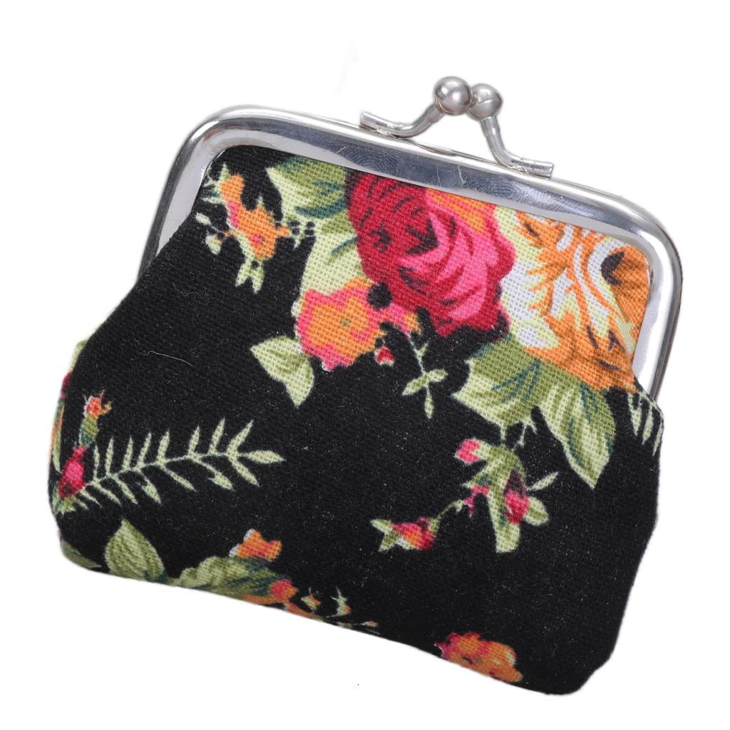 Canvas Rose Flower Coin Purse Kiss Lock Change Purse Vintage Trinkets ...