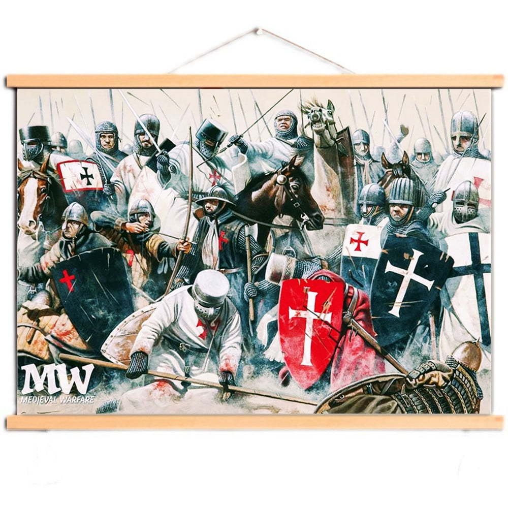 Canvas Scroll Painting Wall Charts of Crusader Warrior - Vintage ...