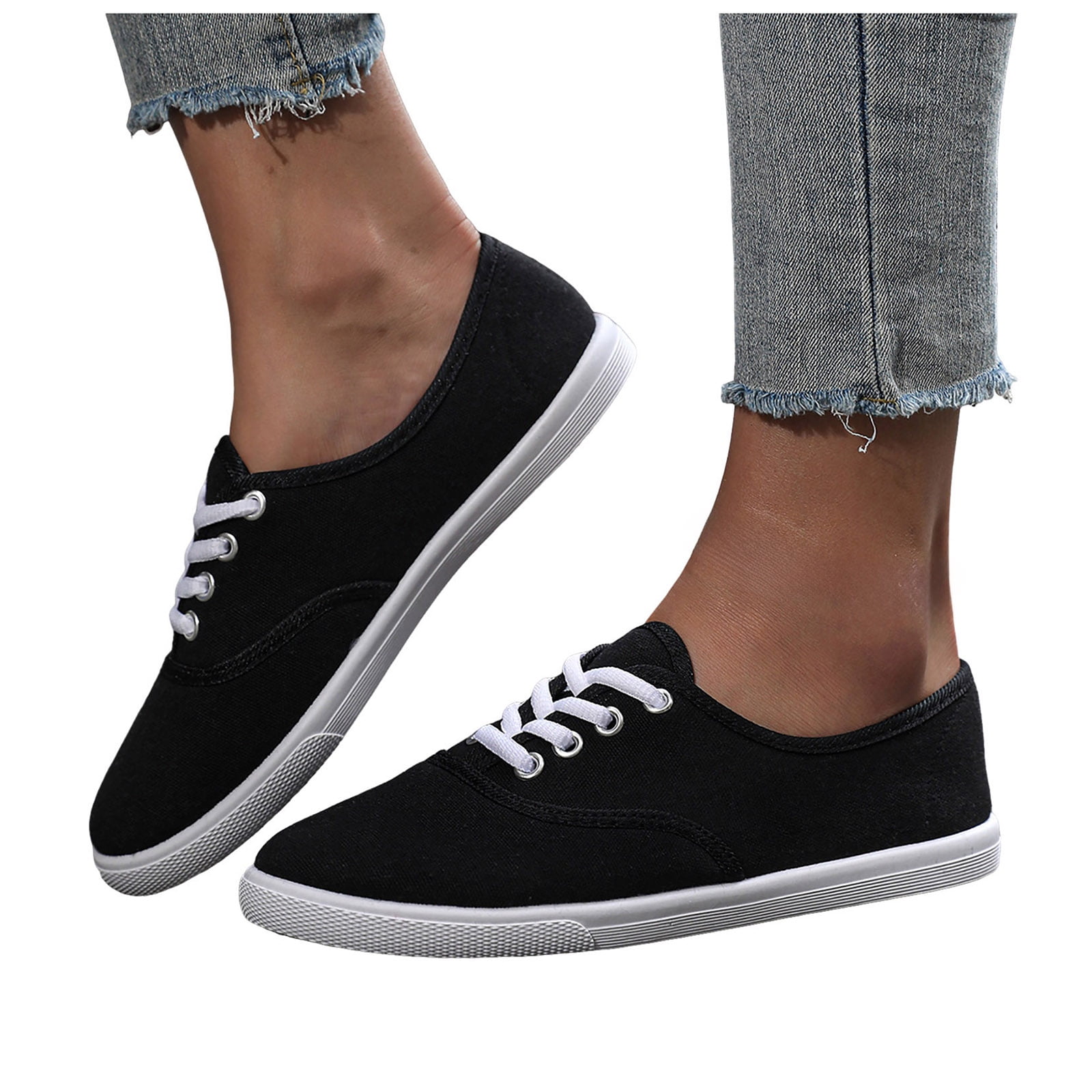 Canvas Shoes for Women Men Trendy Lace up Antislip Soft Sole Flat Shoes ...