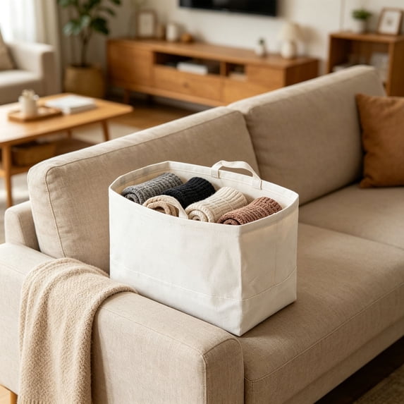 Canvas Storage Bag Foldable Clothes Organizer Tote Bag with Handles ...