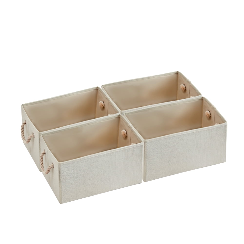 Canvas Storage Box 4 Pack, Fabric Storage Basket with Handles for ...