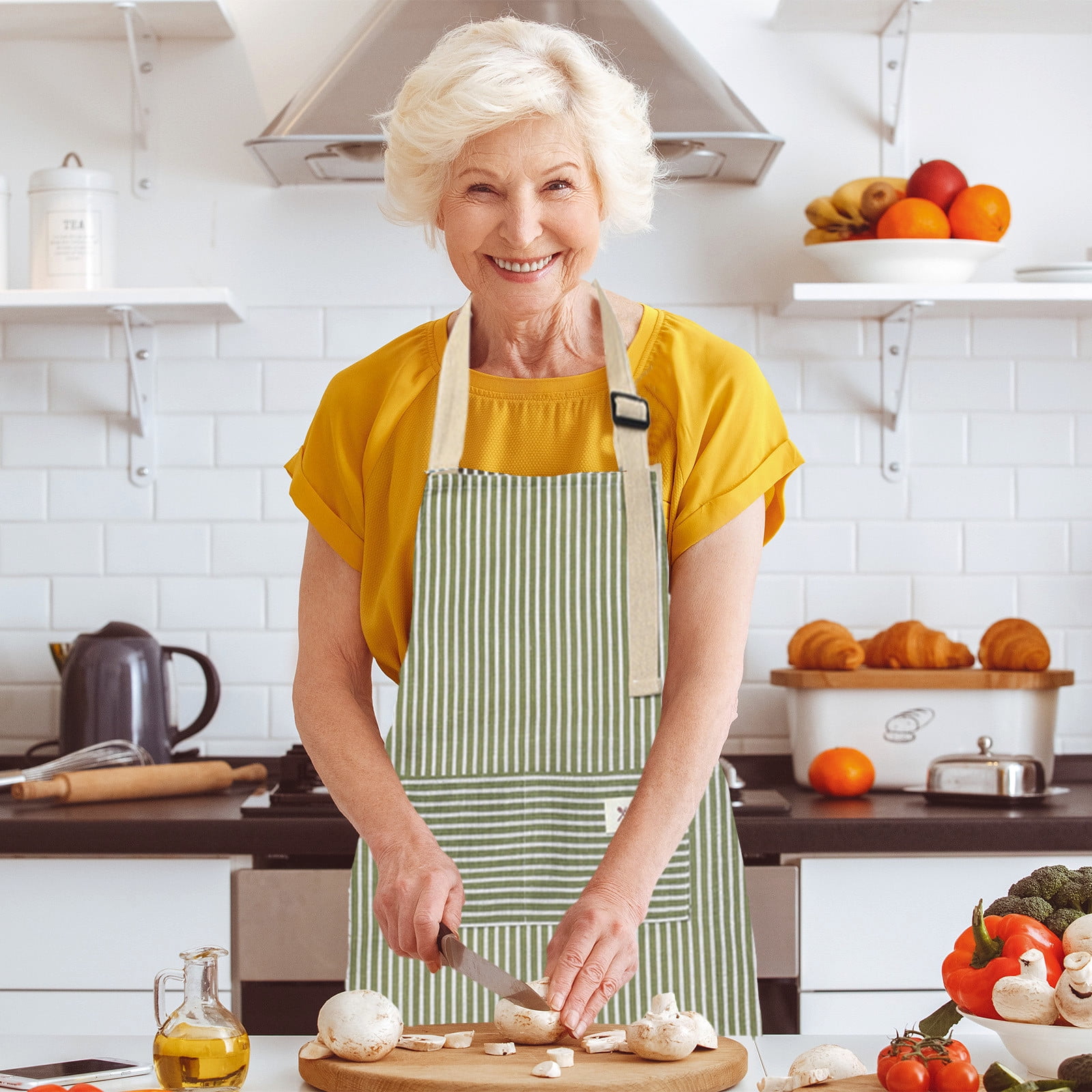 Canvas Stripe Adjustable Bib Apron with Front Pockets | Waterproof Oil ...