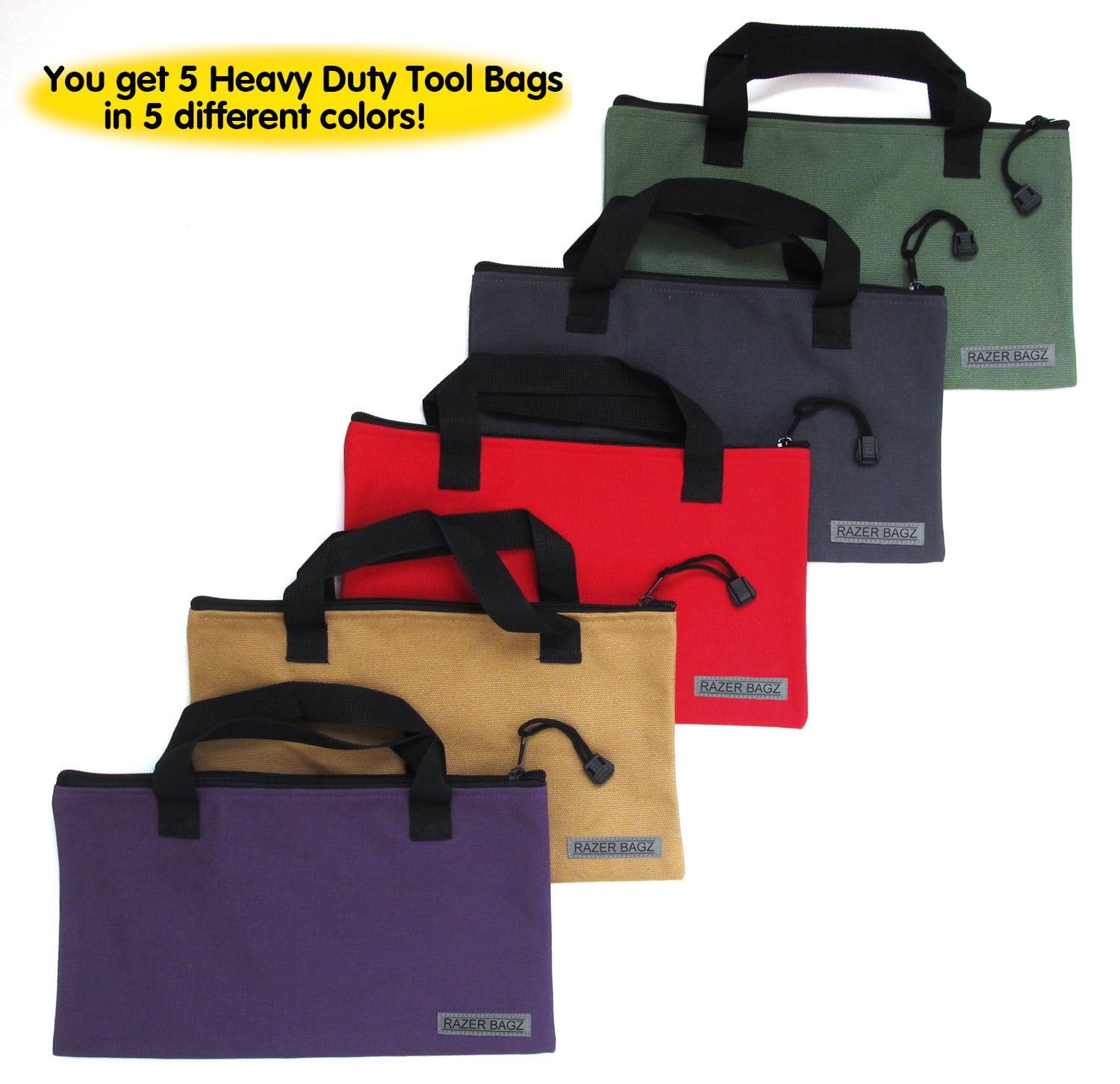 Canvas Tool Bags with Handles - 5 Pack - Heavy Duty Storage and ...
