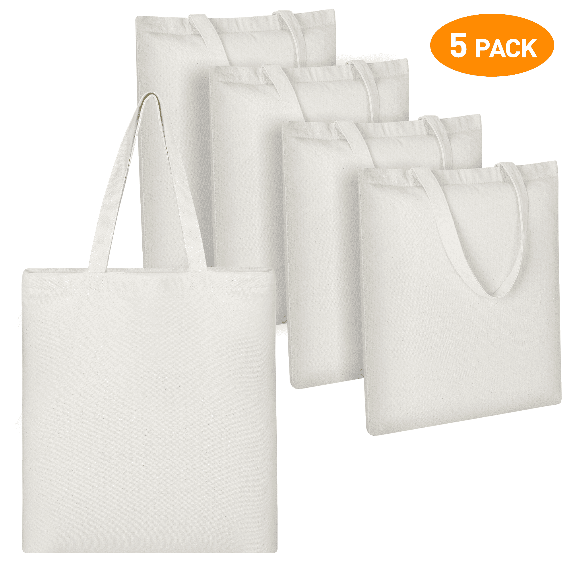 5 Pack Canvas Tote Bags, 15"x16" Natural Cotton Tote Bags with Top ...