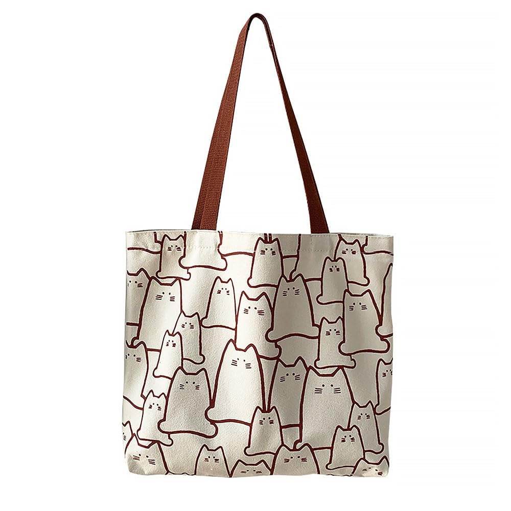 Canvas Tote Bag Cat Tote Bag with Zipper Pocket Aesthetic Cute Cloth ...