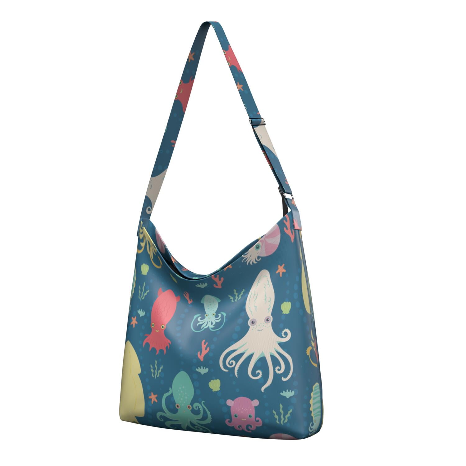 Canvas Tote Bag with Colorful Watercolor Octopus and Tentacles Print ...