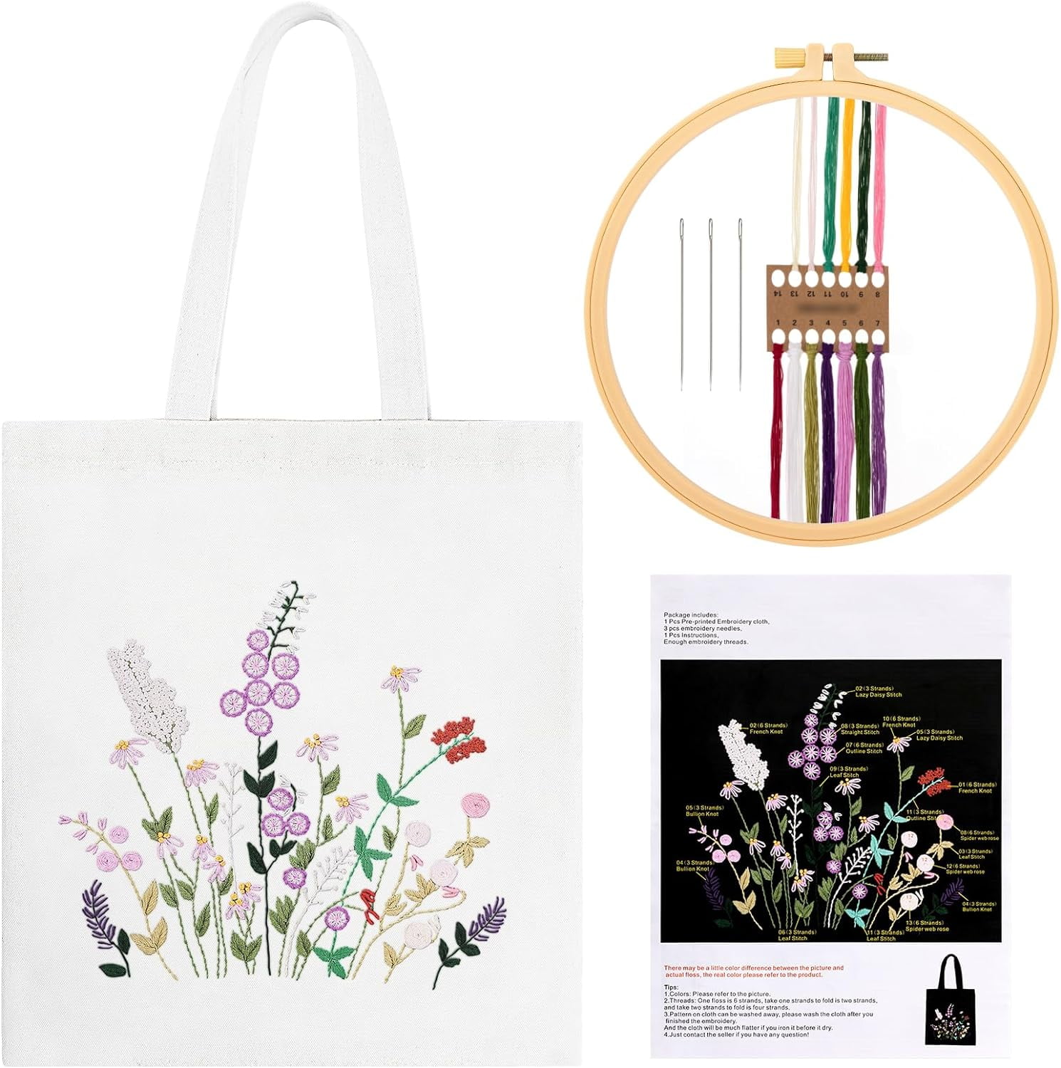 Canvas Tote Bag Embroidery Kit for Beginners Adults, Stamped Embroidery ...