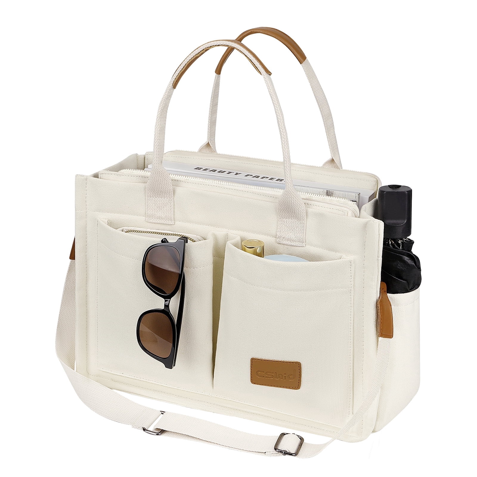 Cshidworld Canvas Tote Bag with Multi-Pocket for Women, Shoulder ...