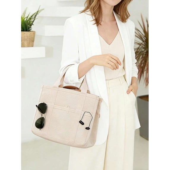 Canvas Tote Bag for Women, 13.4" x 9.8" x 6.7" Large Capacity Multi ...