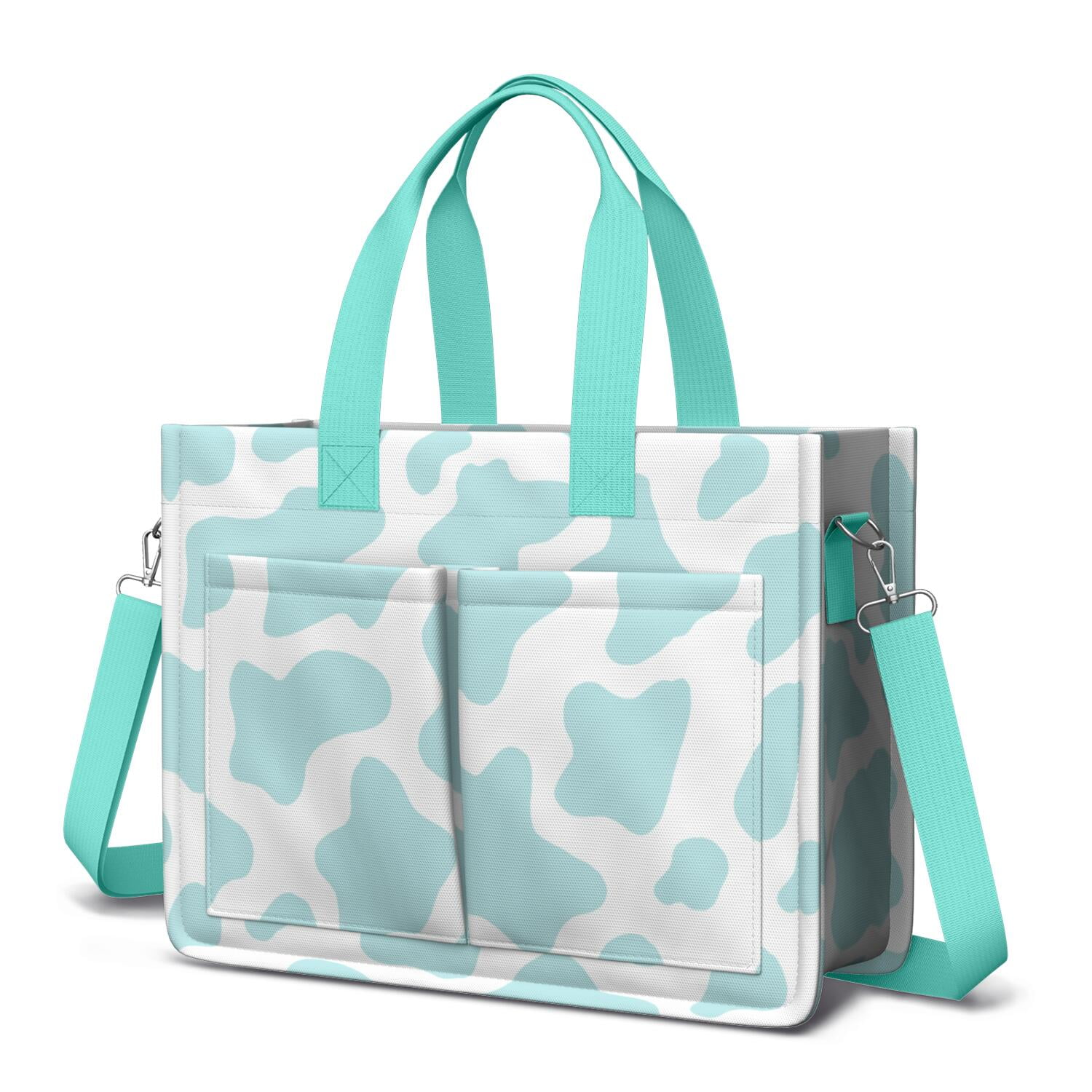 Canvas Tote Bag for Women with Compartments, Blue Cute Cow Checkered ...