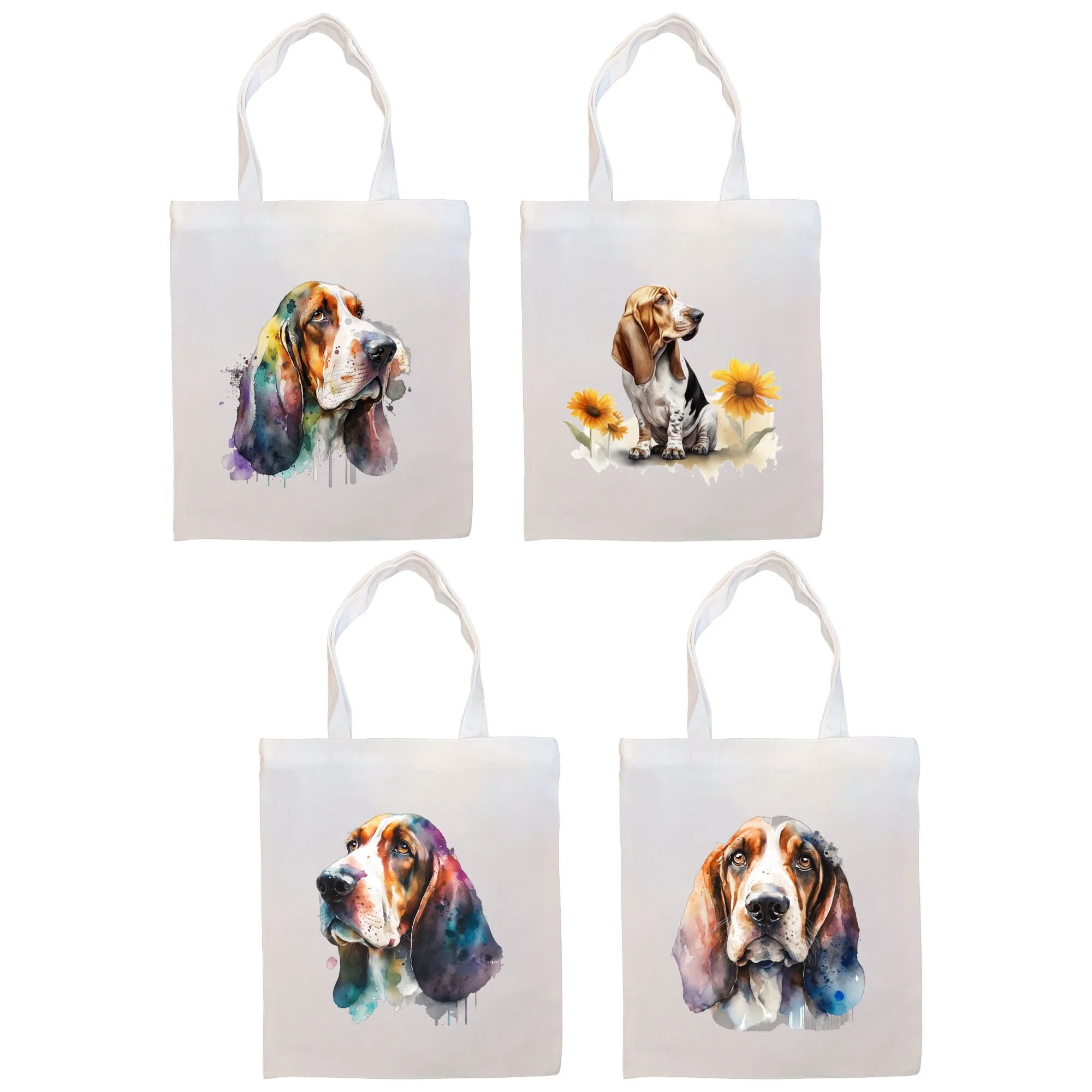 Canvas Tote Bag, Zippered With Handles Inner Pocket, "Basset Hound ...