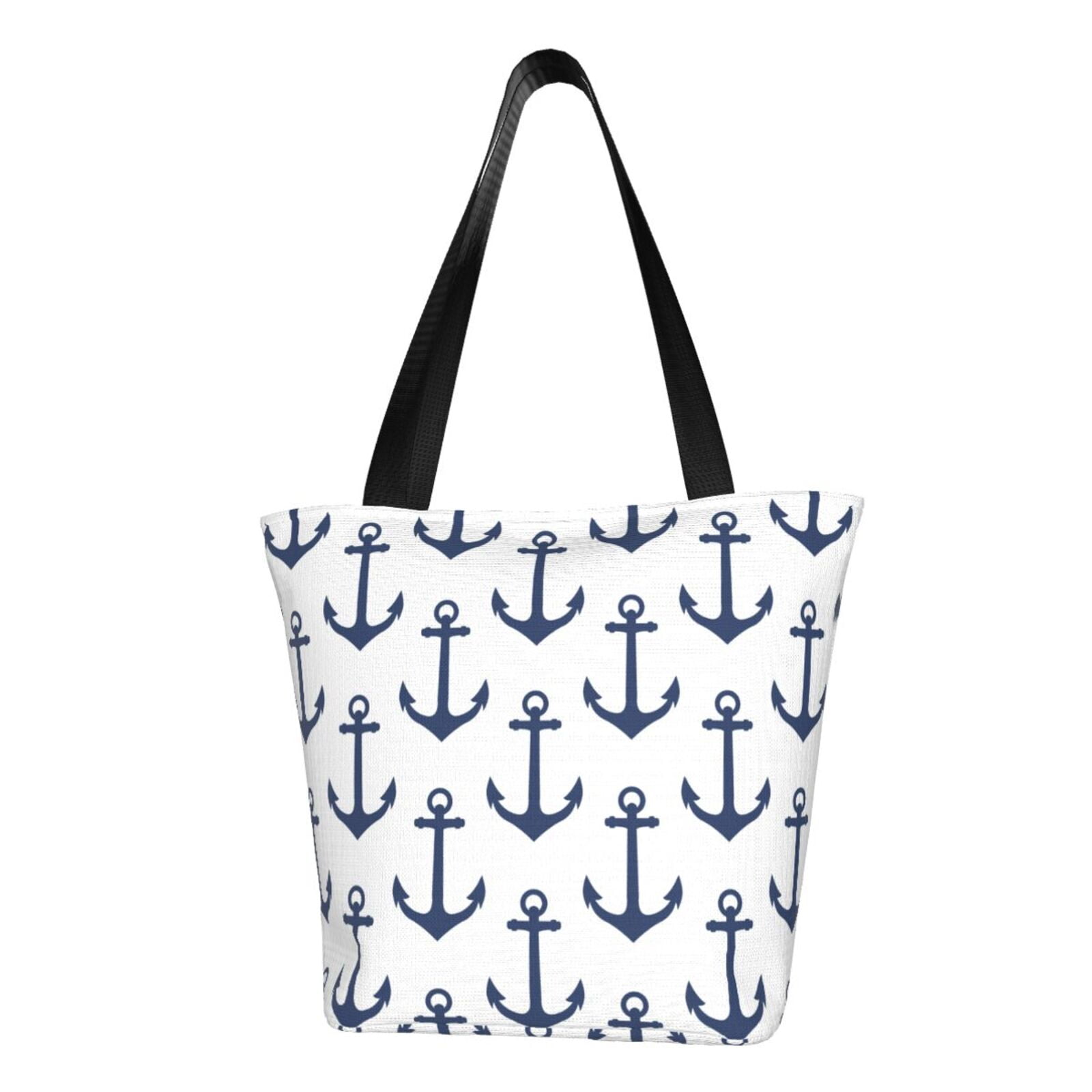Canvas Tote Bag for Women Anchor blue sea vintage white Shoulder Tote ...
