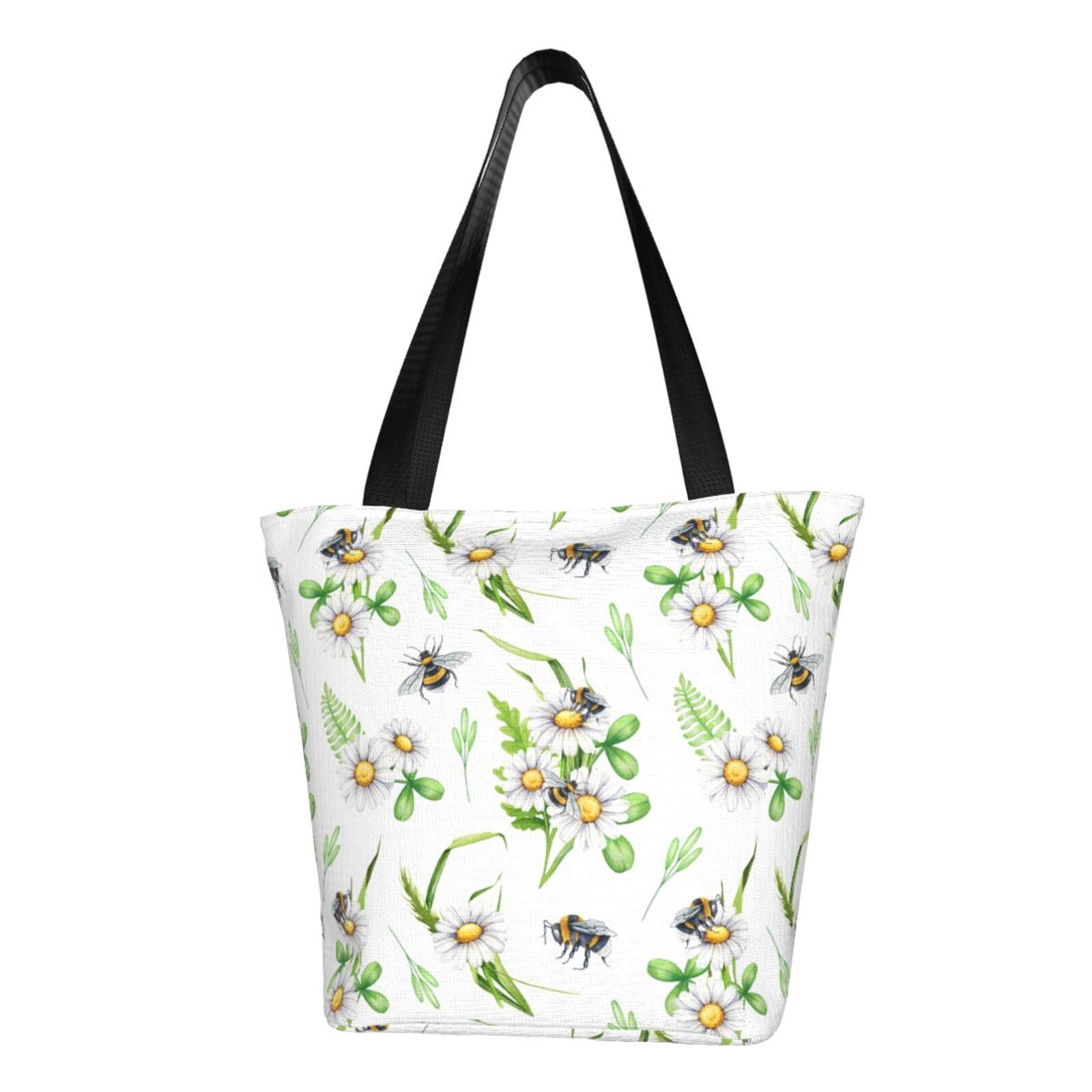 Canvas Tote Bag for Women Bee bumblebee daisy flower cute Shoulder Tote ...