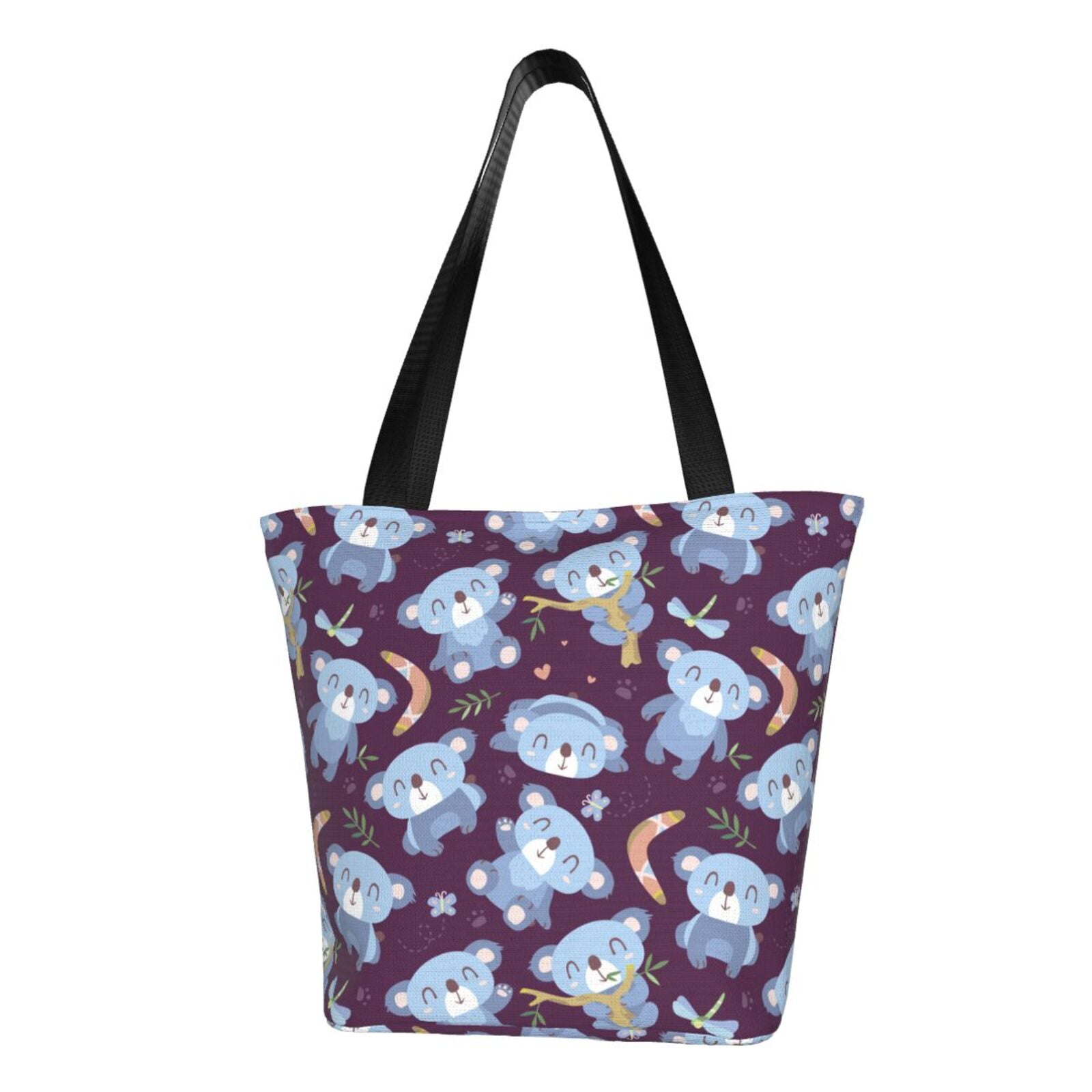 Canvas Tote Bag for Women Blue Koala Butterfly Shoulder Tote Tag with ...