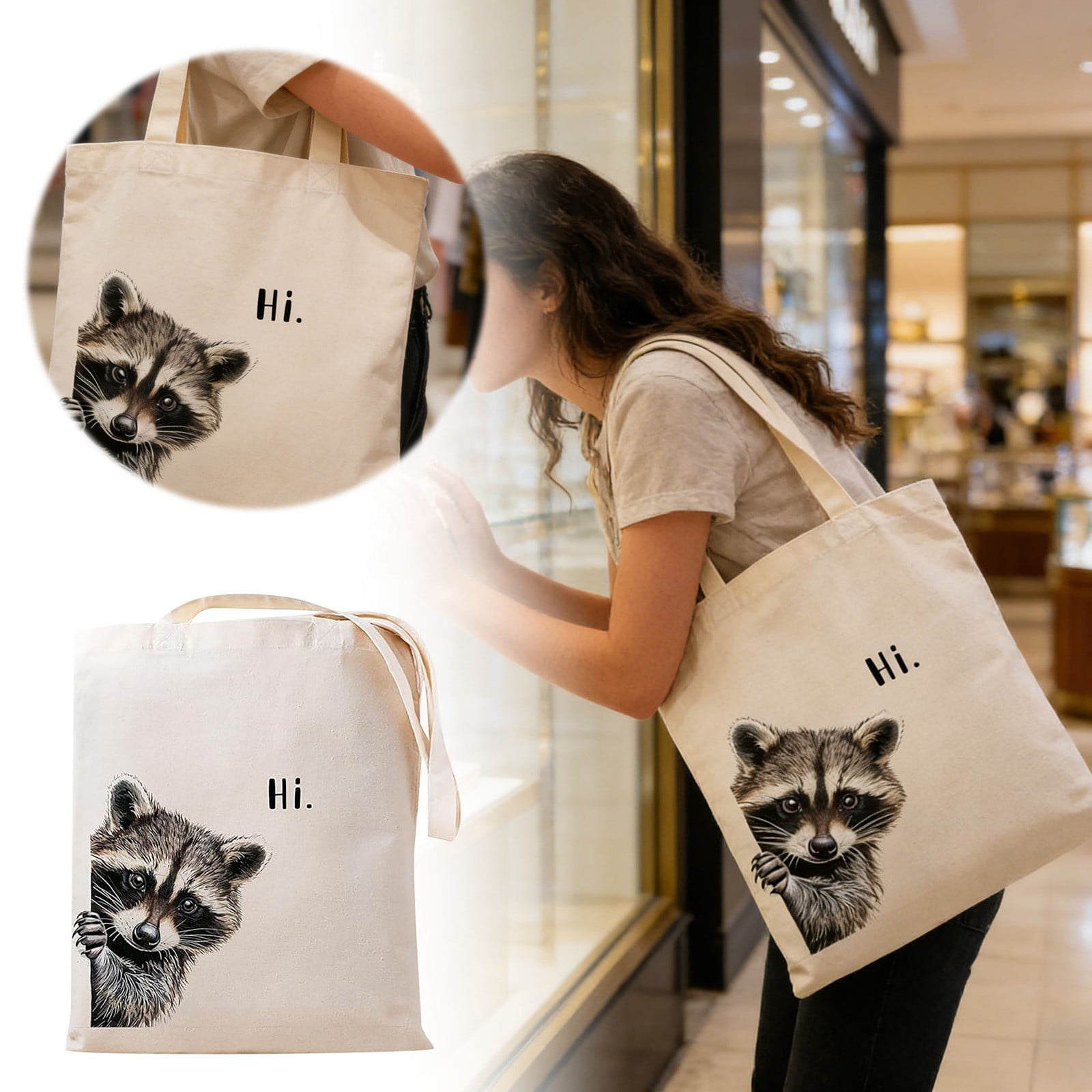 Canvas Tote Bag for Women, Cute Cat Print Cotton Bag for Book Lovers ...