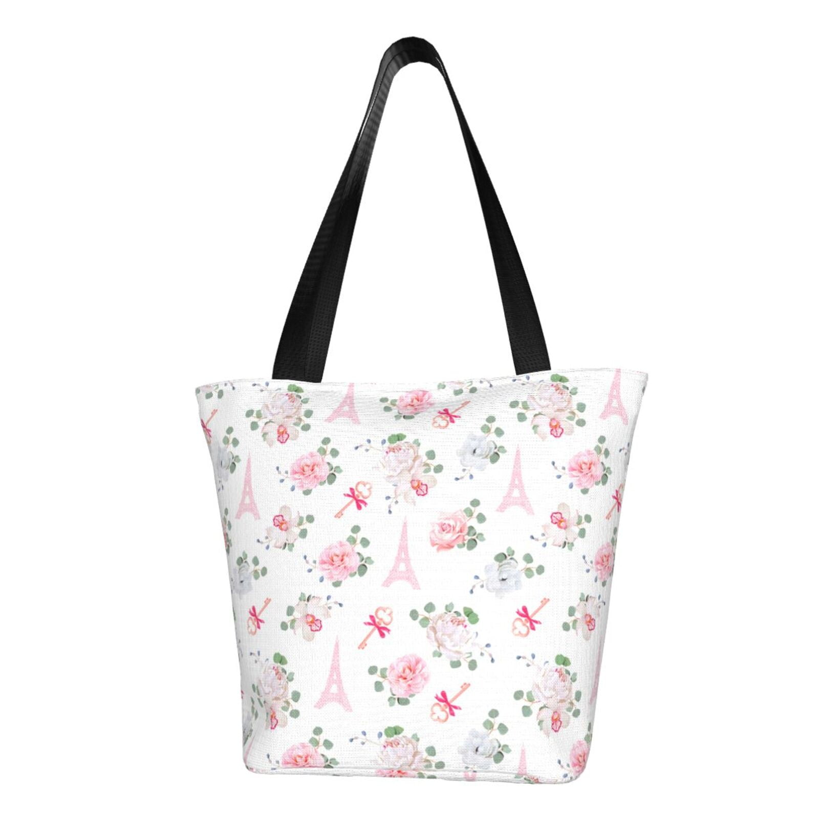 Canvas Tote Bag for Women Eiffel Tower flower Shoulder Tote Tag with ...