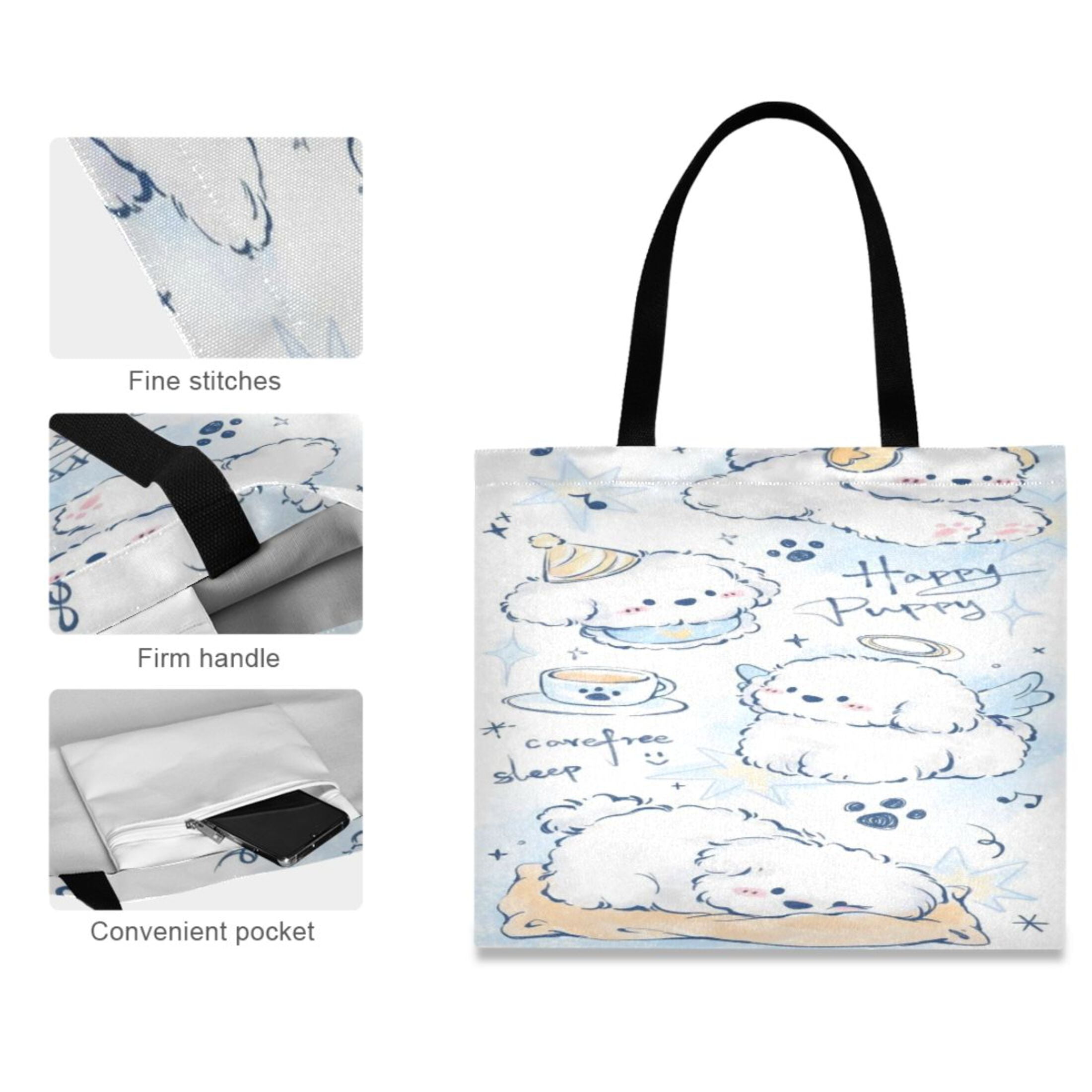 Canvas Tote Bag for Women Girls Design Print Angel Pup Cloud Fantasy ...