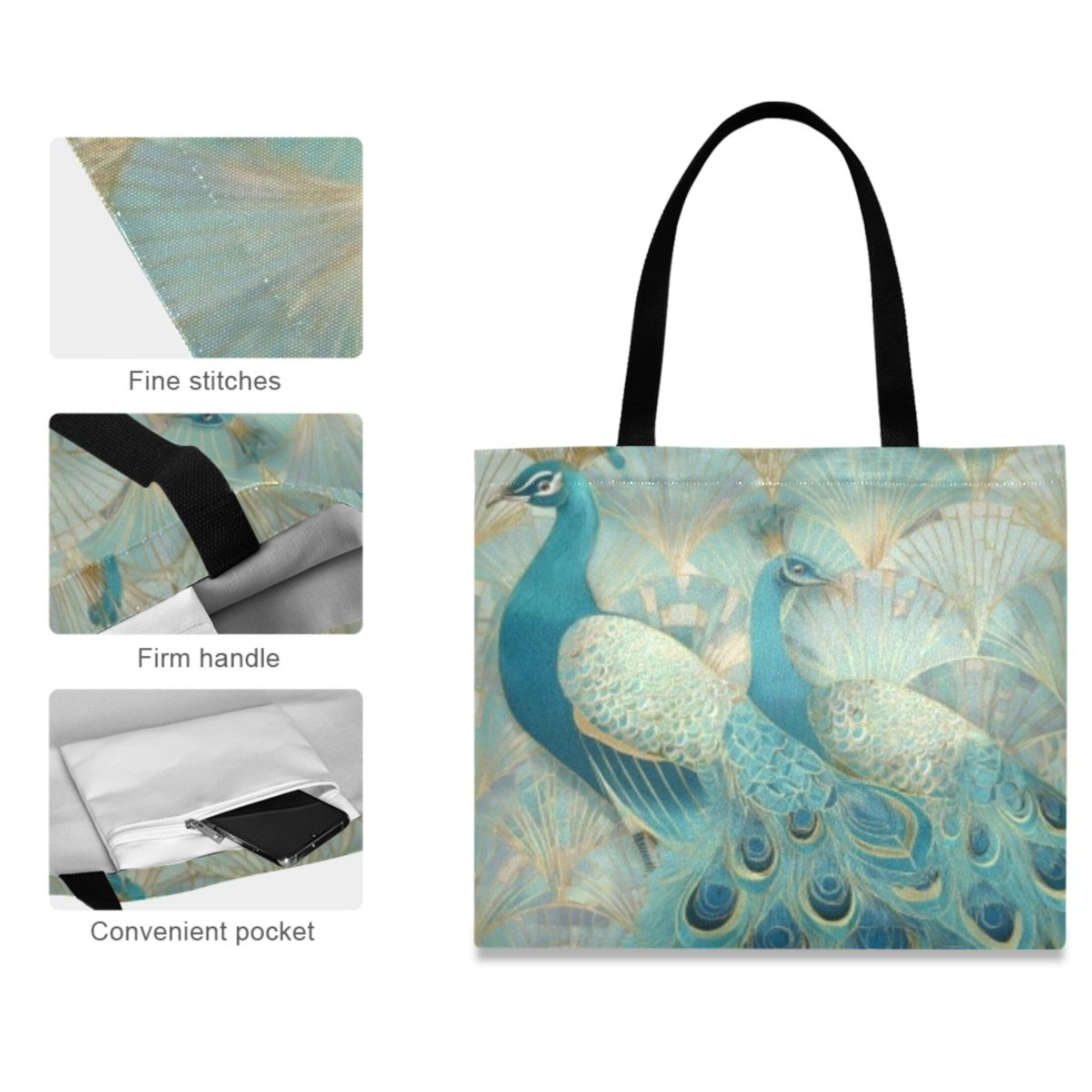 Canvas Tote Bag for Women Girls Design Print Art Deco Peacock Duet ...