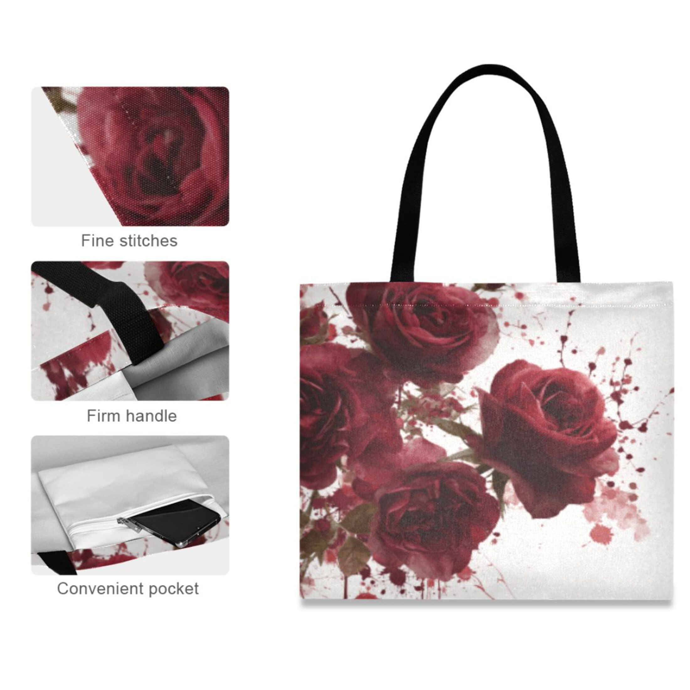 Canvas Tote Bag for Women Girls Design Print Blood-red Roses with ...