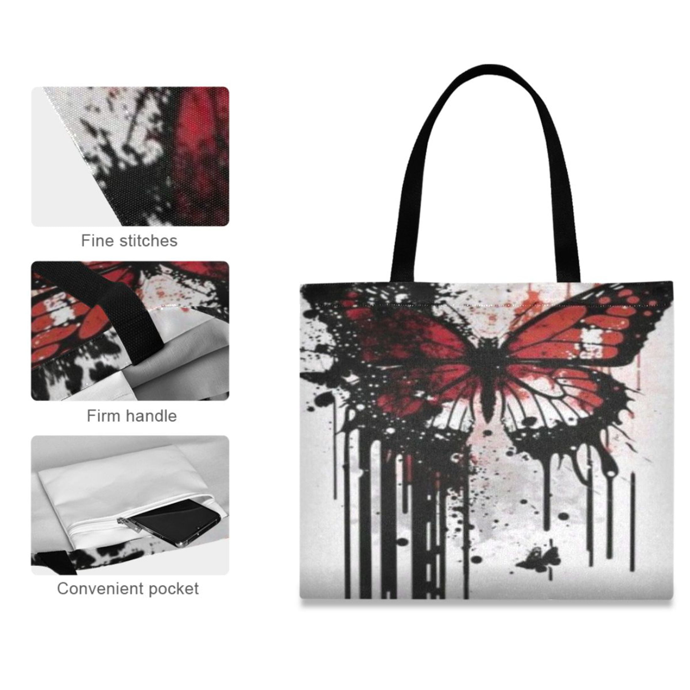 Canvas Tote Bag for Women Girls Design Print Butterfly's Fiery Dance ...