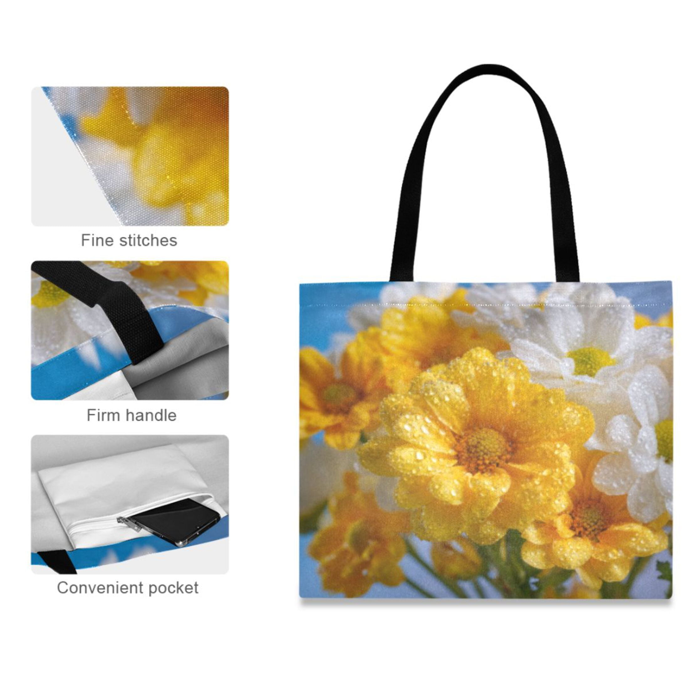 Canvas Tote Bag for Women Girls Design Print Cheerful Daisies under ...