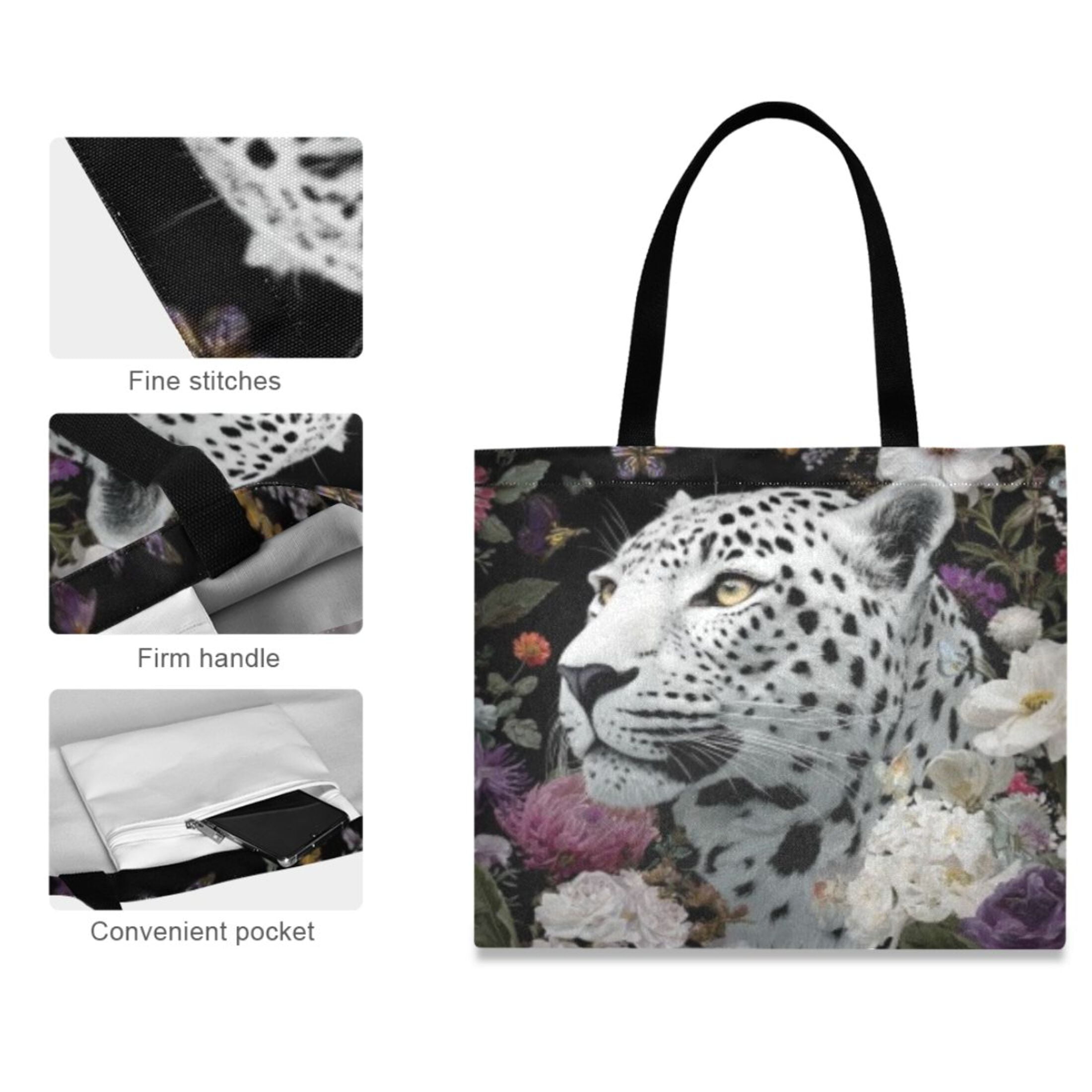 Canvas Tote Bag for Women Girls Design Print Floral Snow Leopard Totes ...