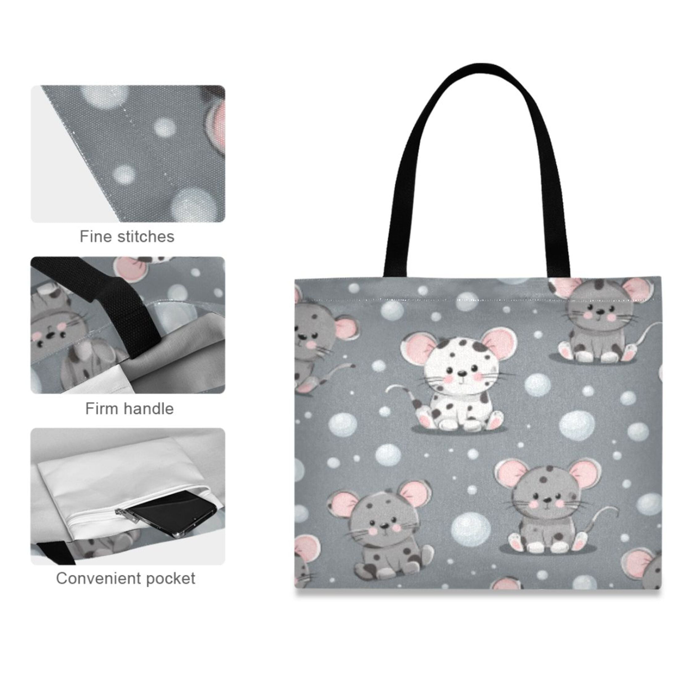 Canvas Tote Bag for Women Girls Design Print Frosty Mouse Snow Globe ...