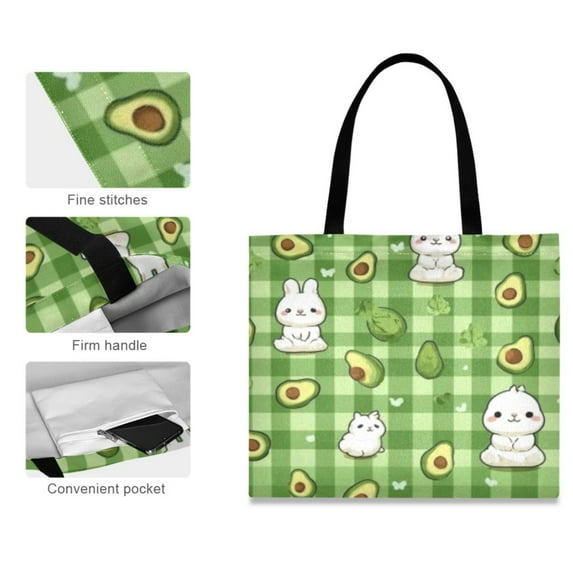 Canvas Tote Bag for Women Girls Design Print Green Checker Avocado ...