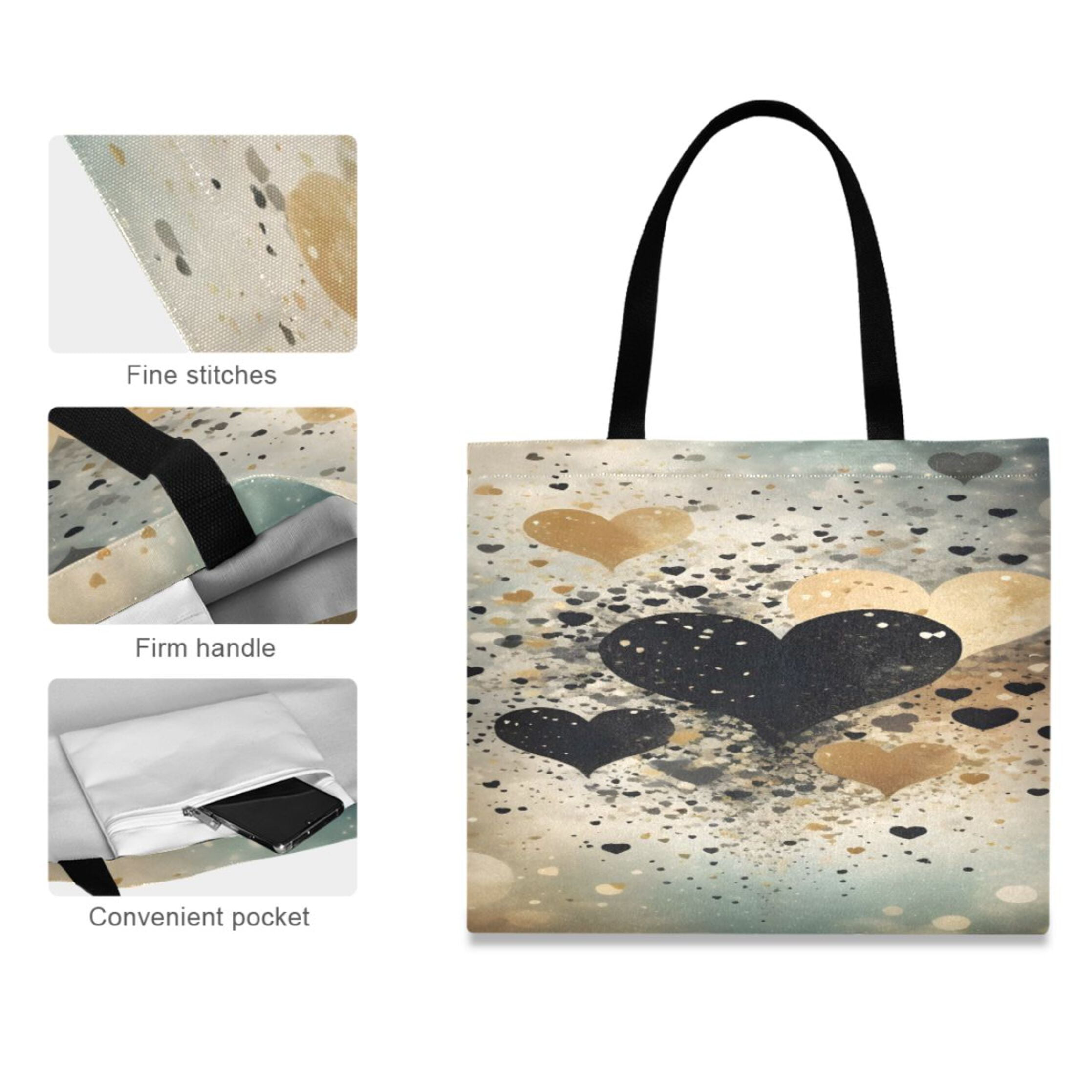 Canvas Tote Bag for Women Girls Design Print Heart Splatter Totes ...