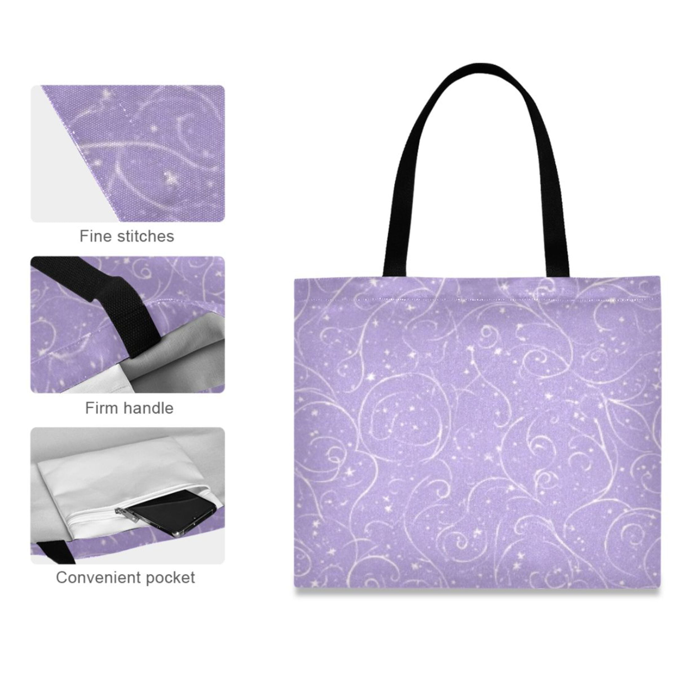 Canvas Tote Bag for Women Girls Design Print Light Purple Floral Swirl ...