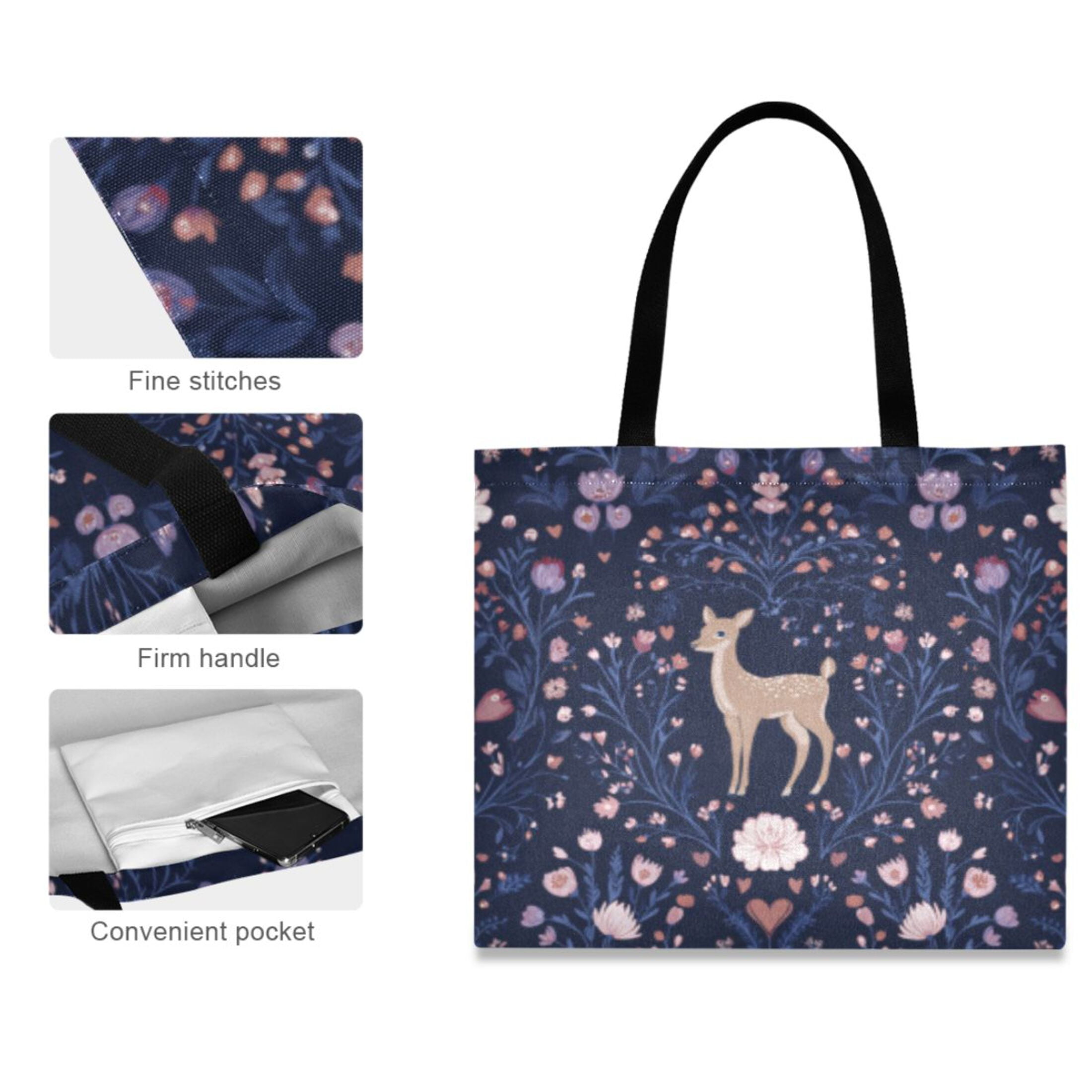 Canvas Tote Bag for Women Girls Design Print Mystic Deer in Bloom Totes ...