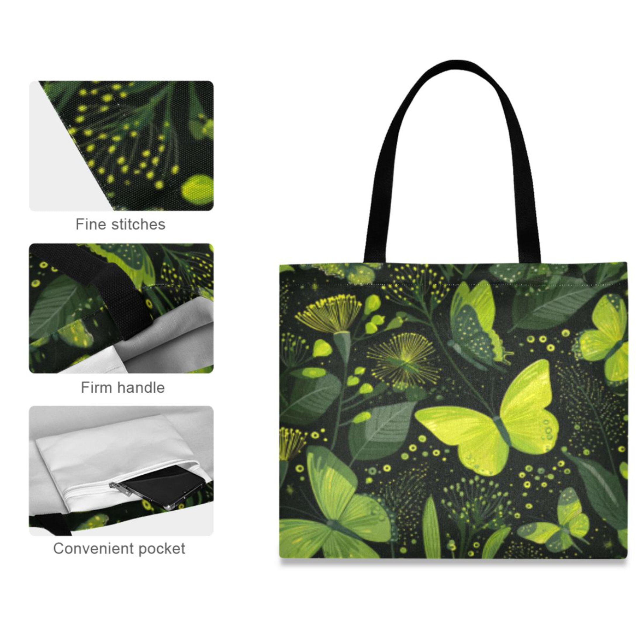 Canvas Tote Bag for Women Girls Design Print Mystic Green Butterfly ...