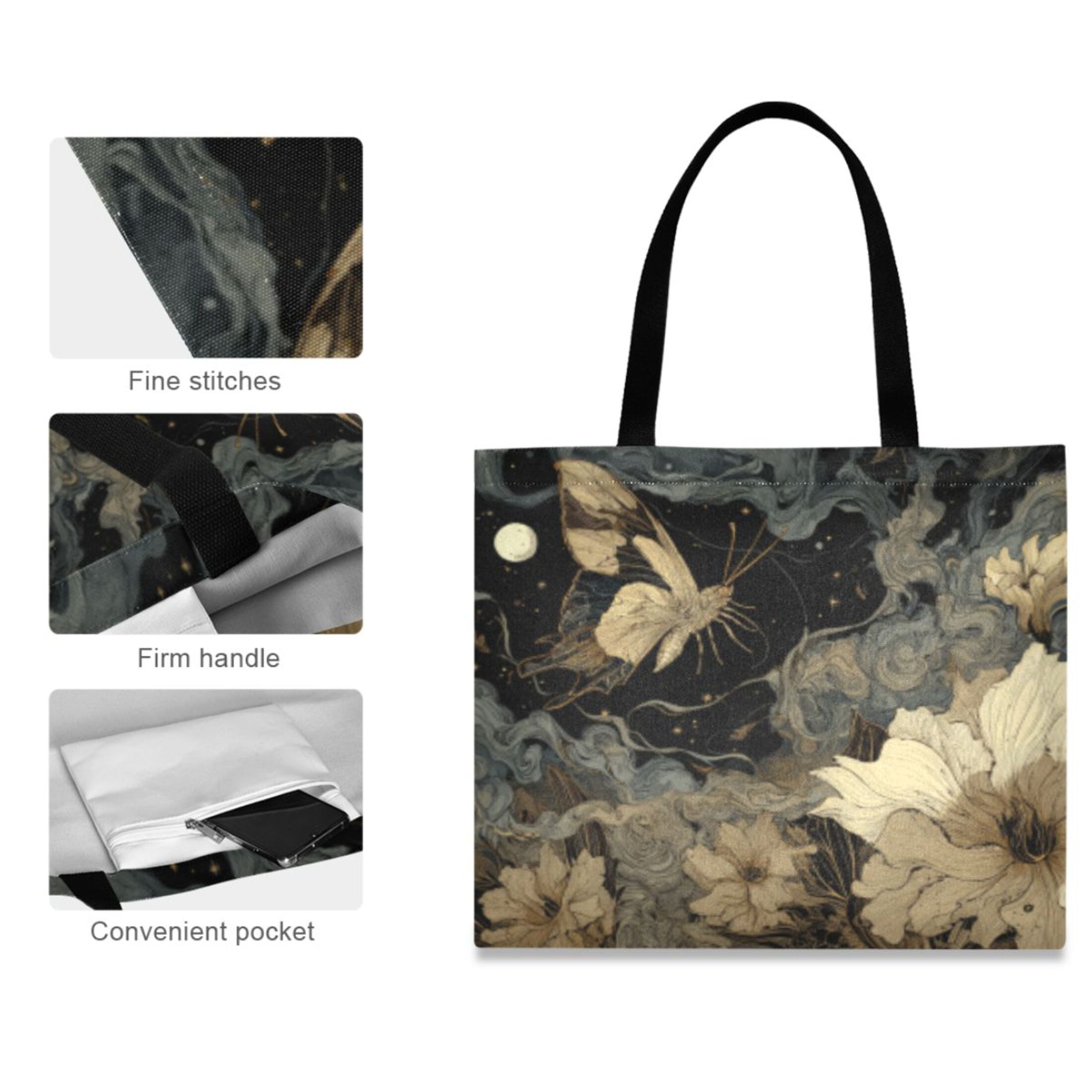Canvas Tote Bag for Women Girls Design Print Nocturnal Bloom Totes ...