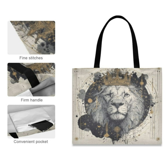 Canvas Tote Bag for Women Girls Design Print Ornate Crowned Lion ...