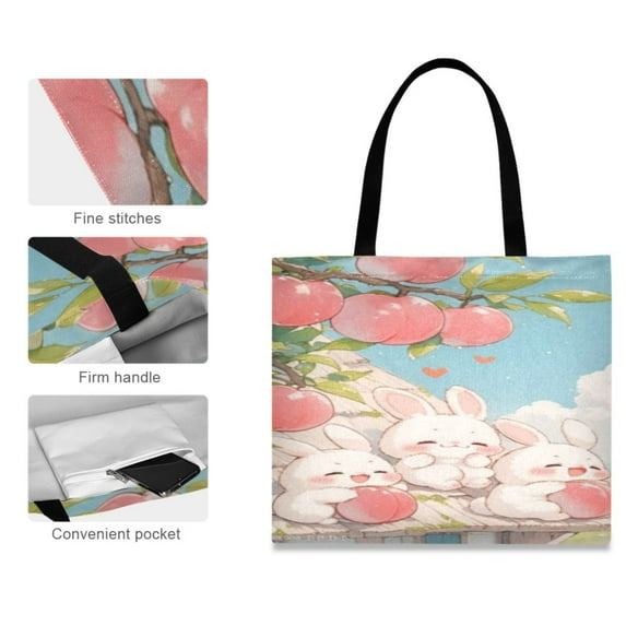 Canvas Tote Bag for Women Girls Design Print Peach Pile Bunnies Totes ...