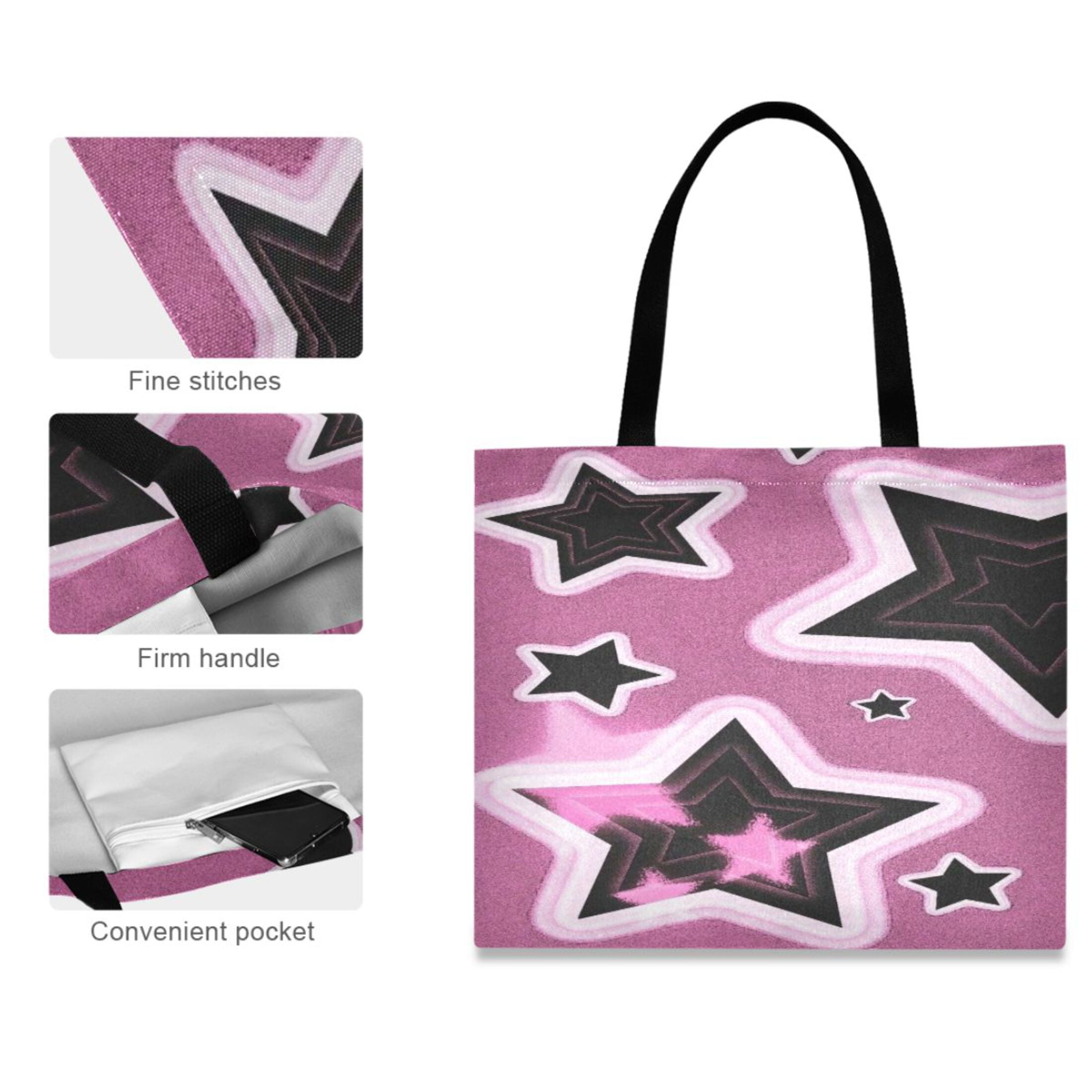 Canvas Tote Bag for Women Girls Design Print Pink Star Clusters Totes ...