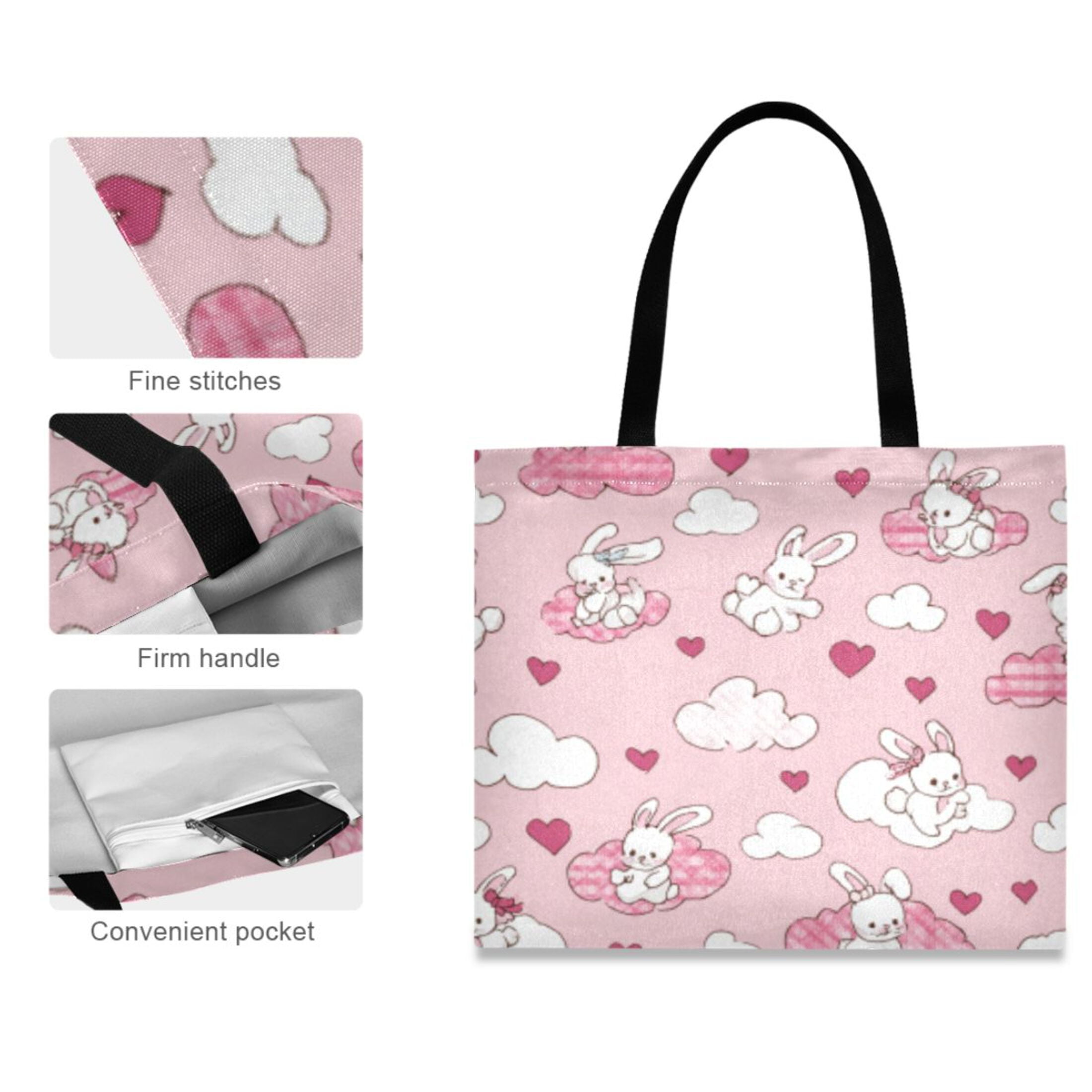 Canvas Tote Bag for Women Girls Design Print Rabbit Love Cloud Burst ...